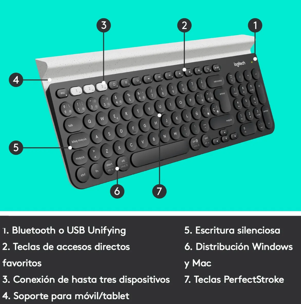 Teclado Bluetooth Multi-device Logitech K780 Color del teclado Negro I ...